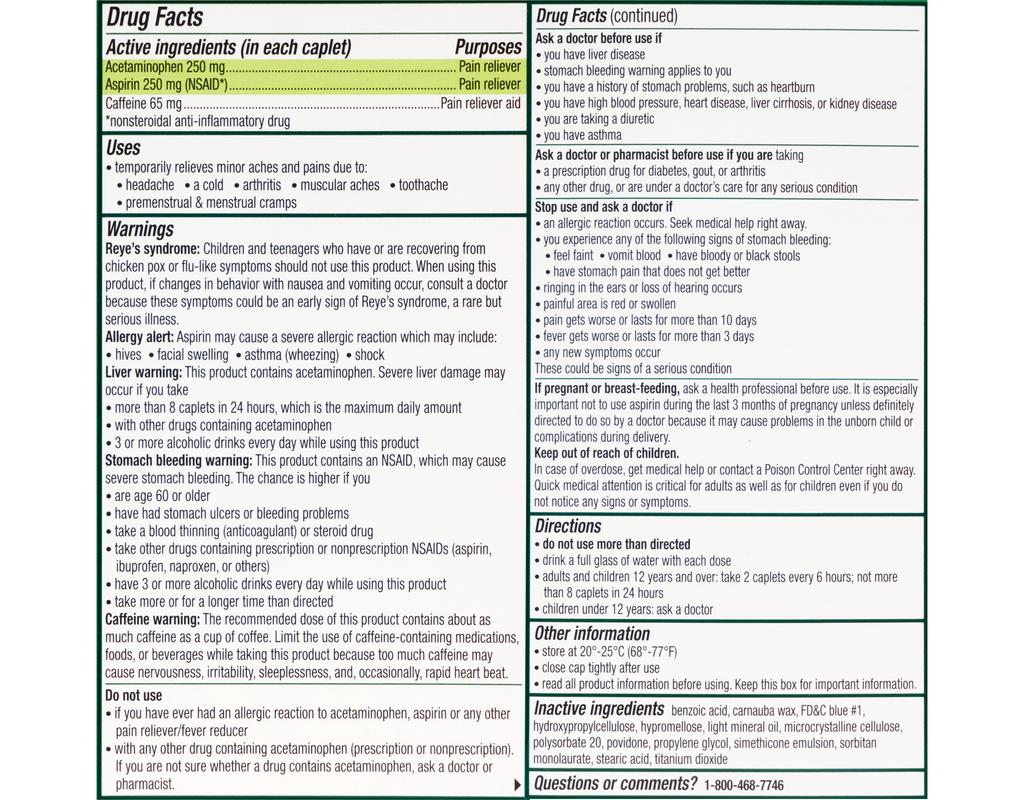 Excedrin Extra Strength Acetaminophen Aspirin and Caffeine - 300 ...